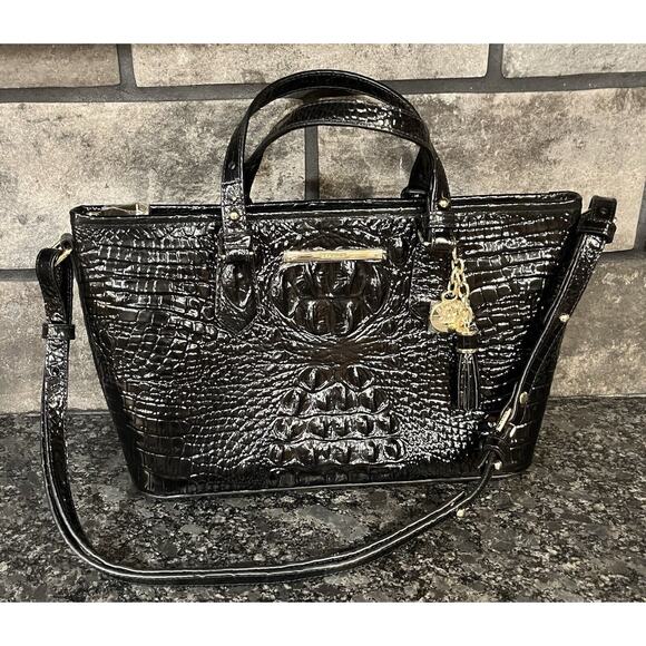 Brahmin | Bags | Brahmin Mini Asher Satchel Black Melbourne Croc ...